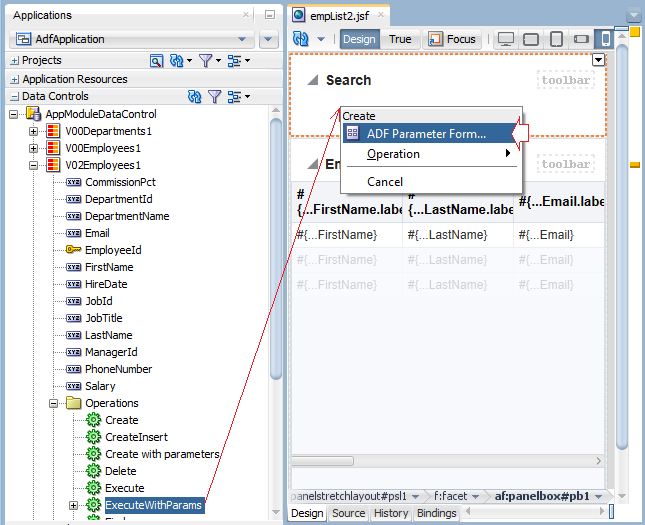 Create A Search Page In Adf Bc Using Parameter Form And Display On Adf Table